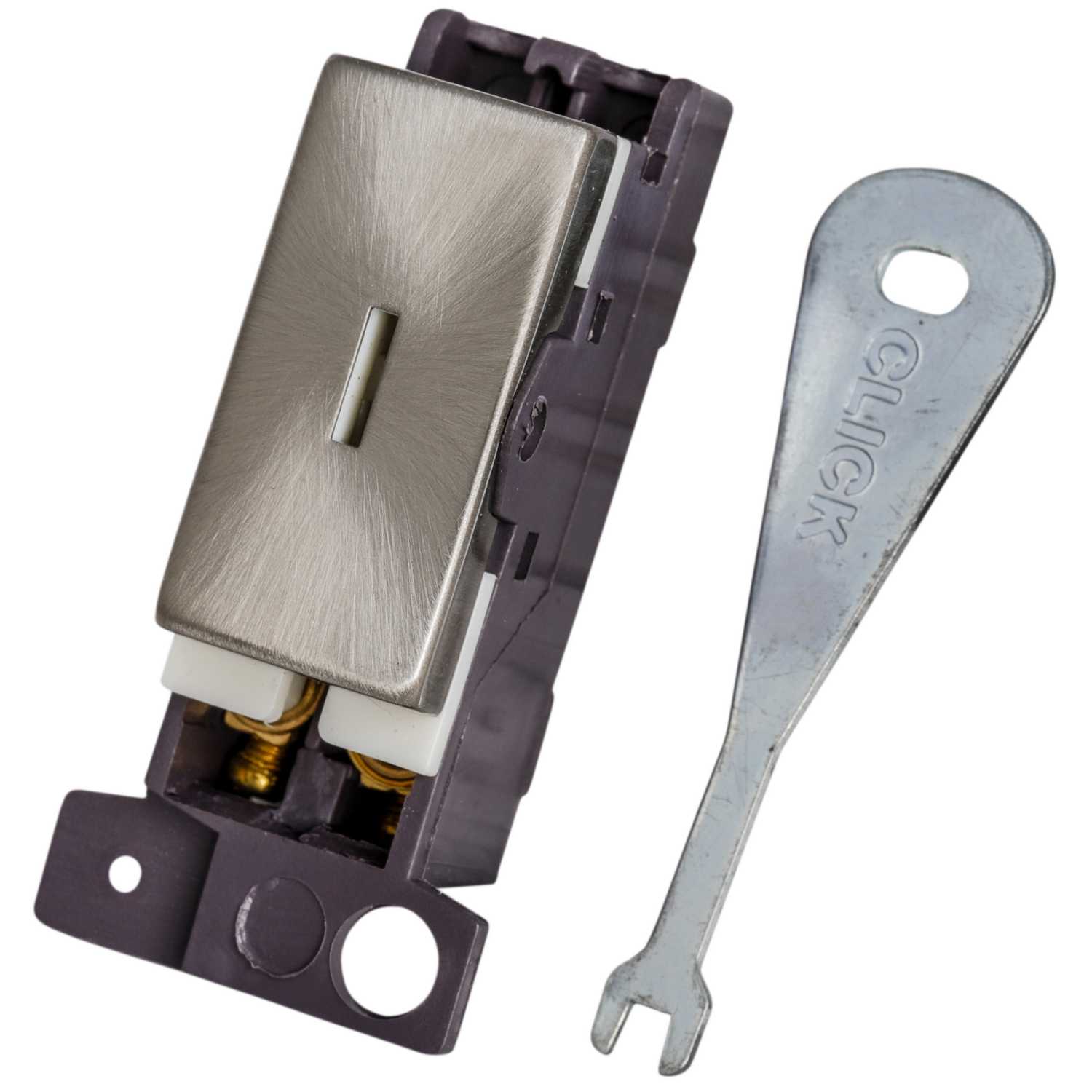 Scolmore Click Mini Grid 13A Double Pole Key Switch Module Satin Chrome ...