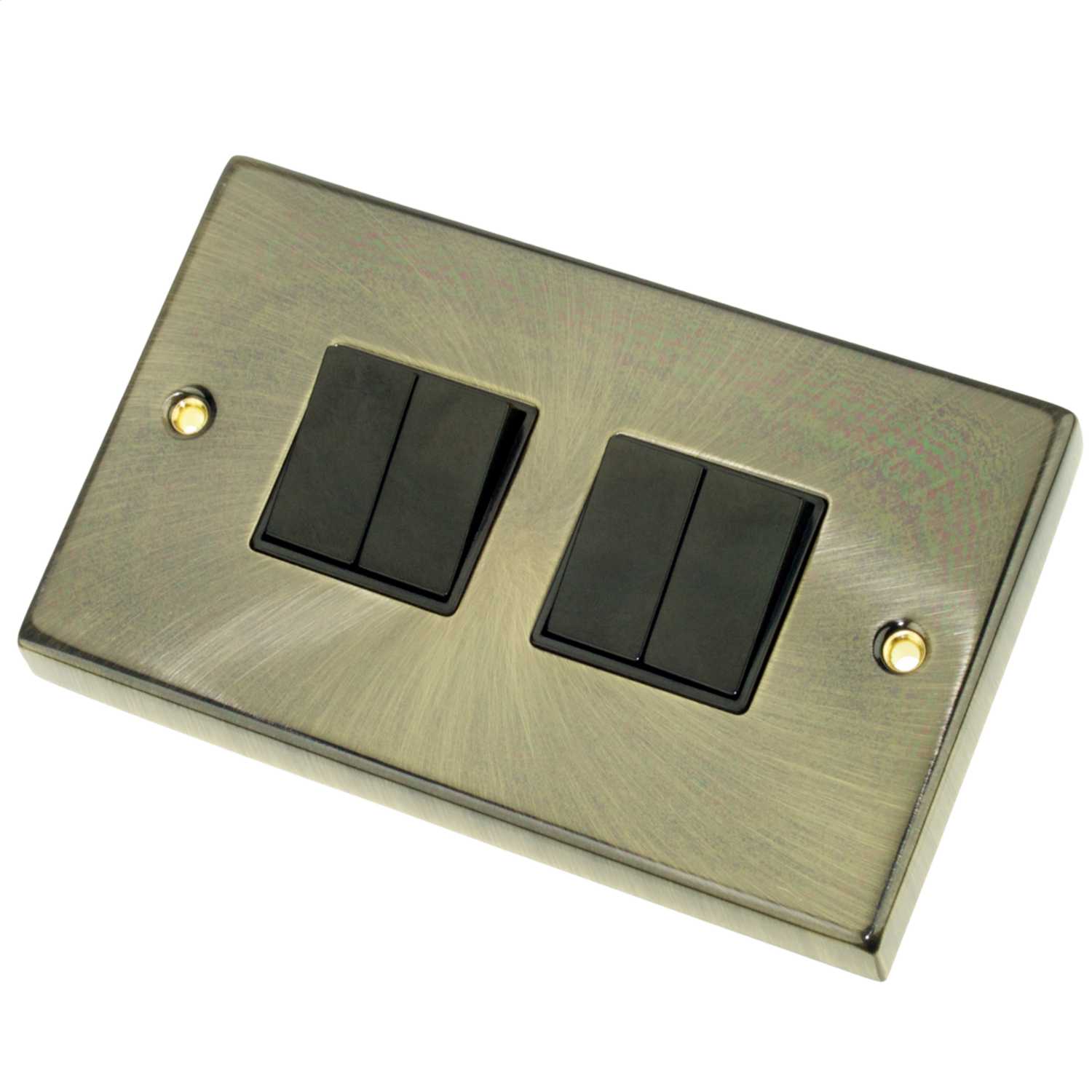 Scolmore Click Deco 10A 4 Gang 2 Way Switch Black Insert Antique Brass ...