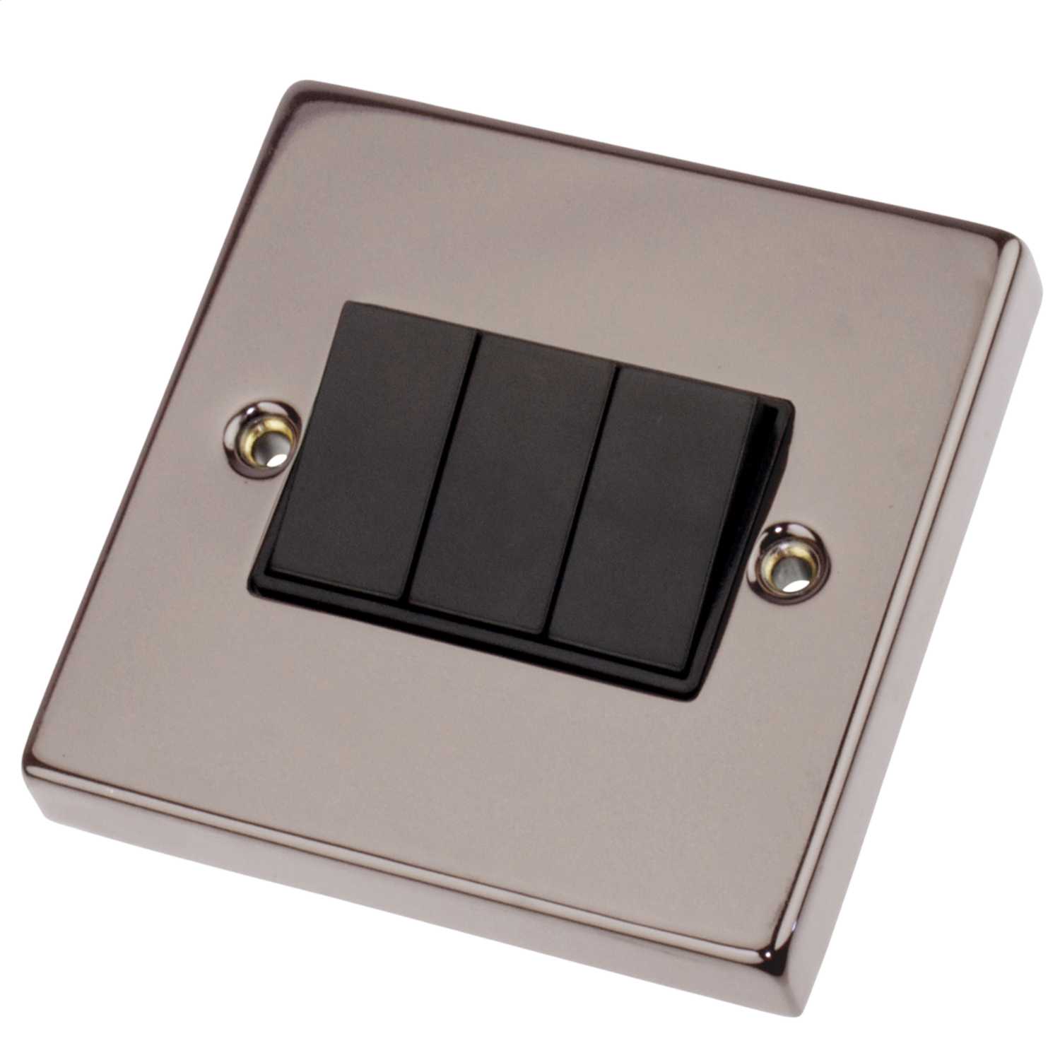 Scolmore Click Deco 10A 3 Gang 2 Way Switch Black Insert Black Nickel ...