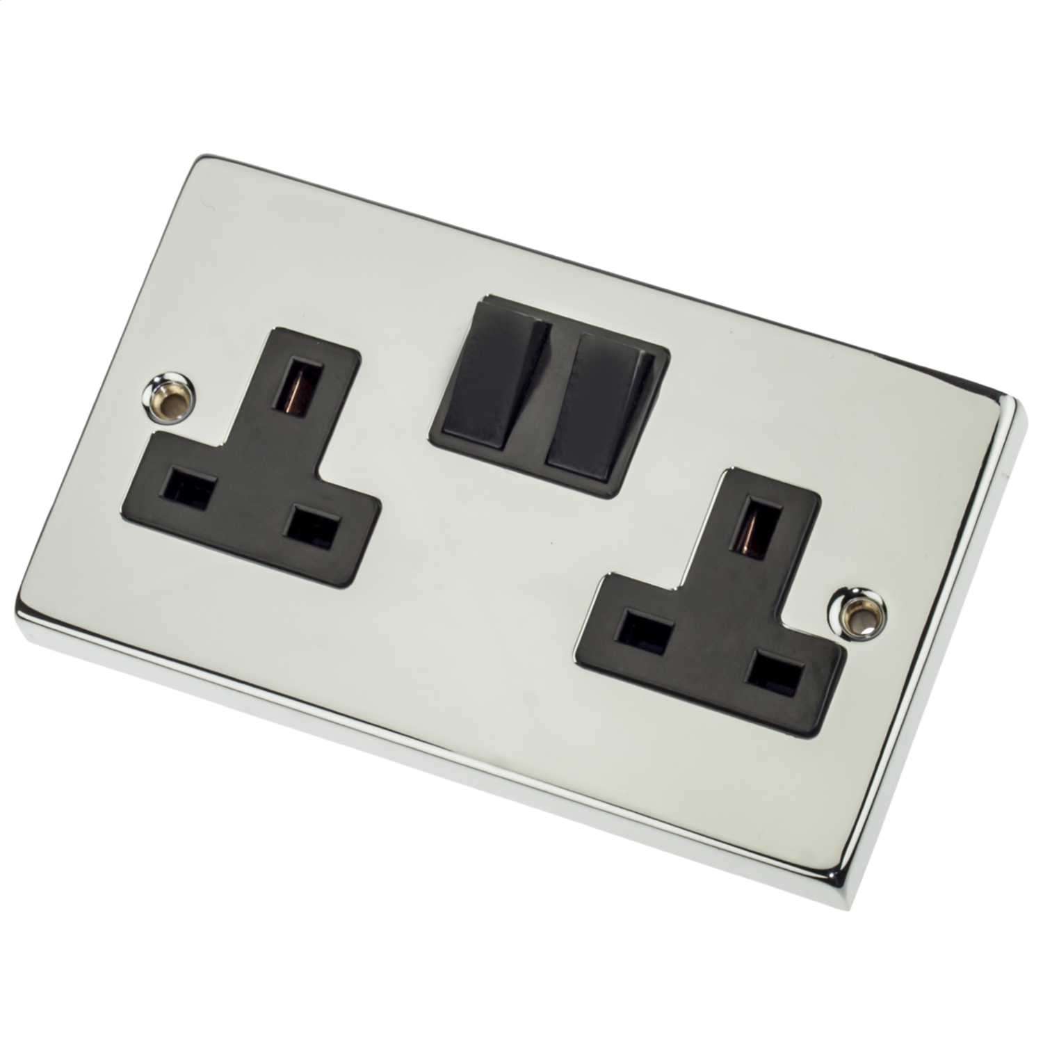 Scolmore Click Deco 13A DP 2 Gang Switched Socket Black Insert Polished ...
