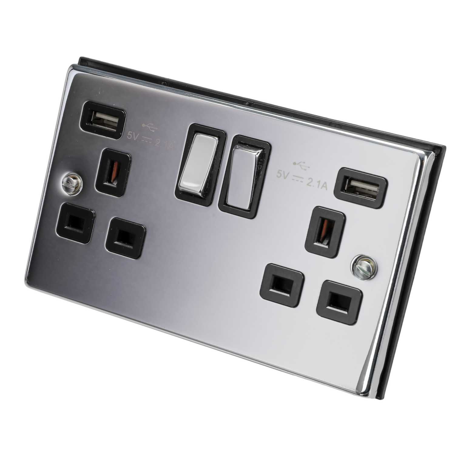 Scolmore Click Deco 13A 2 Gang Switched Socket with Twin USB Metal ...
