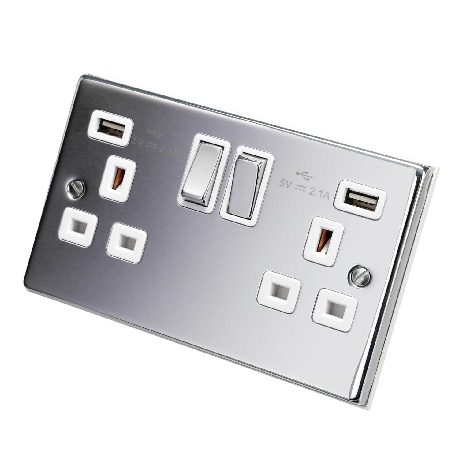 Scolmore Click Deco 13A 2 Gang Switched Socket with Twin USB Metal ...