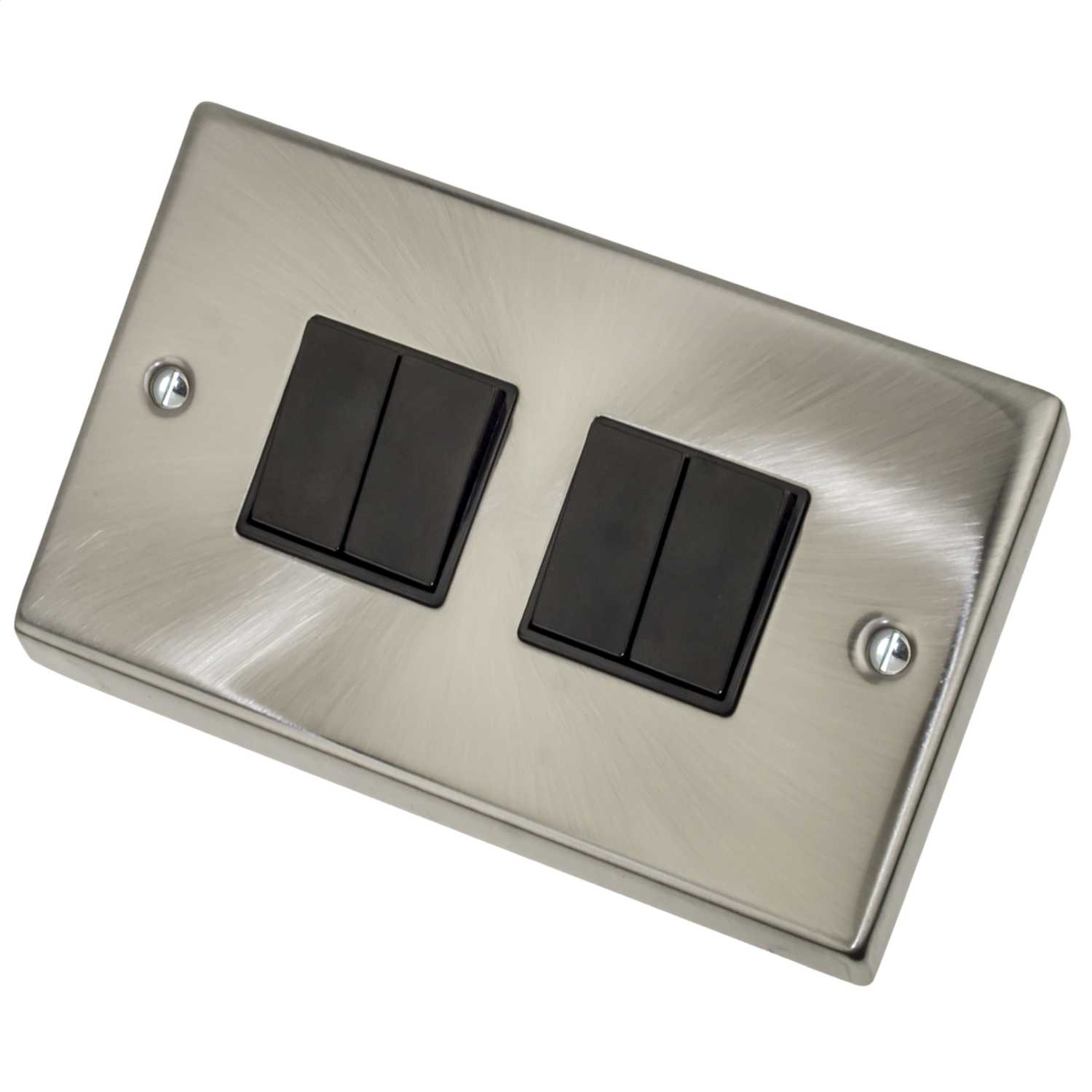 Scolmore Click Deco 10A 4 Gang 2 Way Switch Black Insert Satin Chrome ...