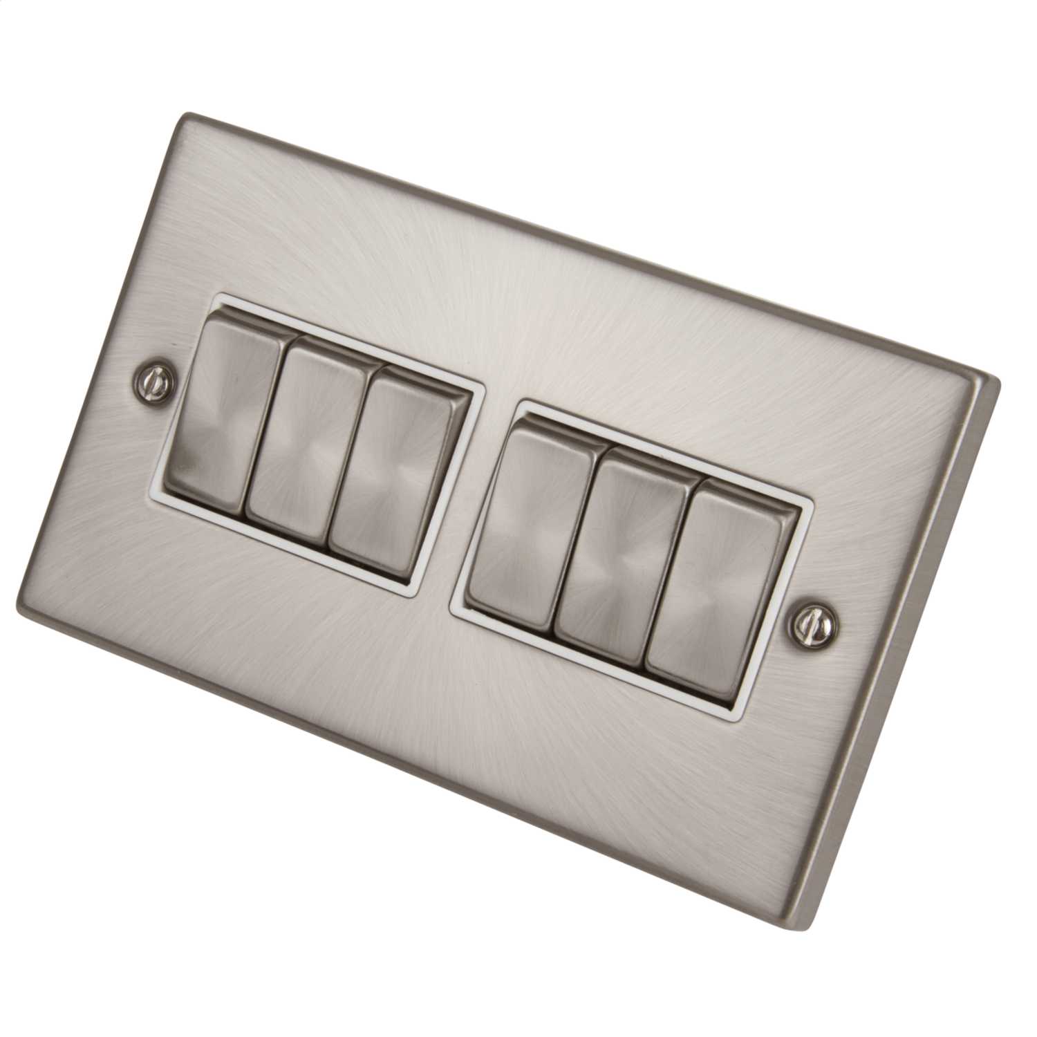 Scolmore Click Deco 10A 6 Gang 2 Way Switch Metal / White Insert Satin ...