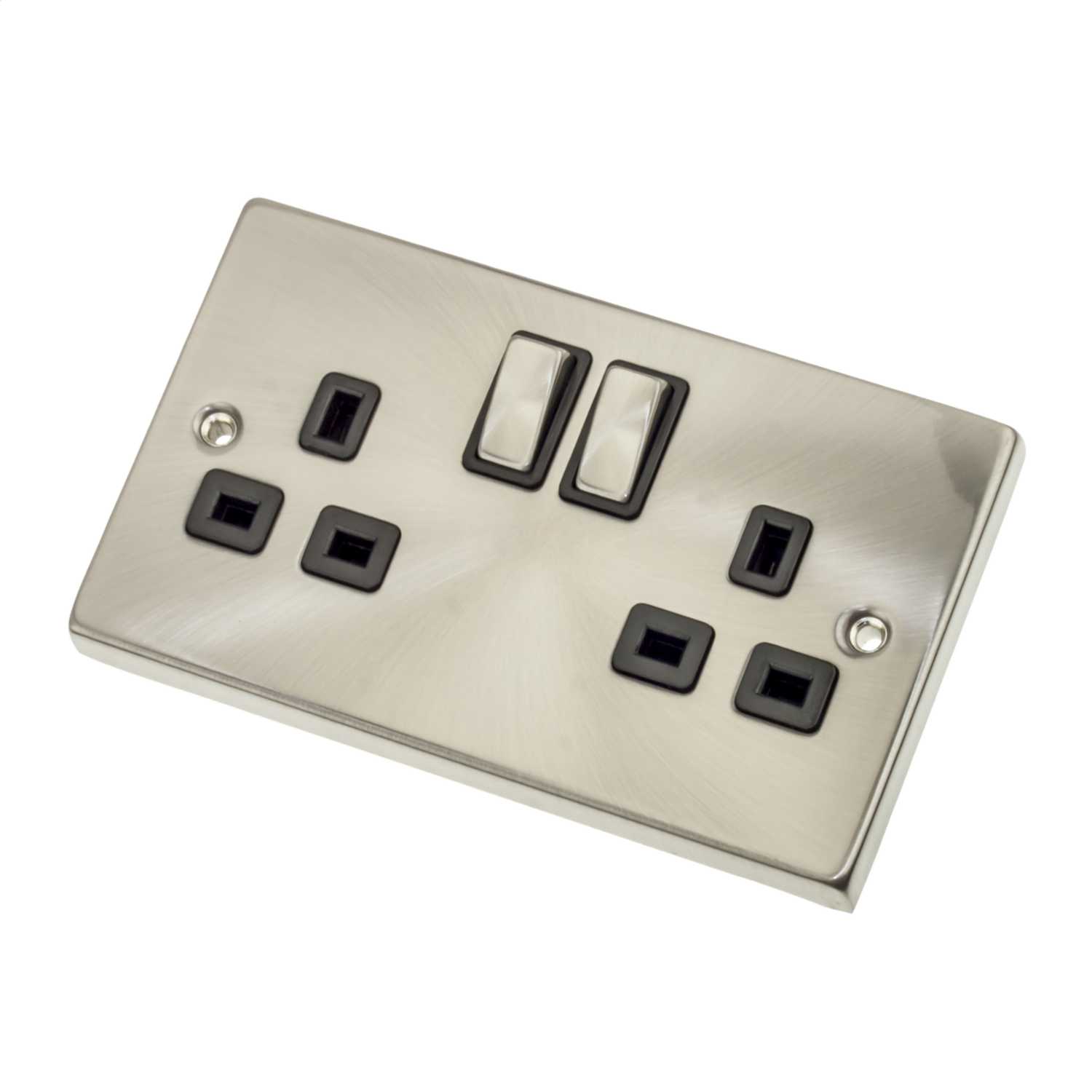 Scolmore Click Deco 13A DP 2 Gang Switched Socket Metal / Black Insert ...