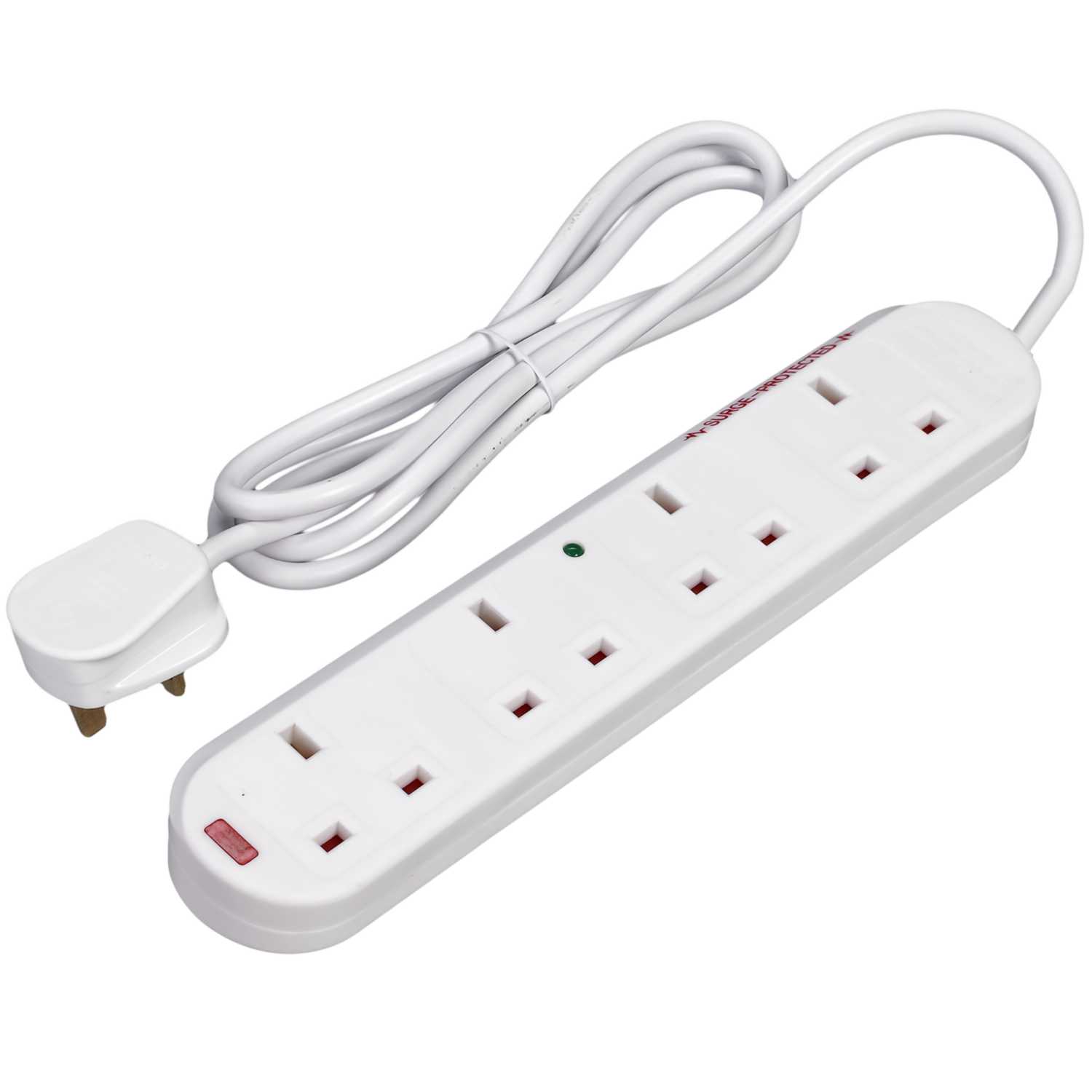 LGA Selectric 13A 2m 4 Gang Anti Surge Extension Lead with Neon White ...