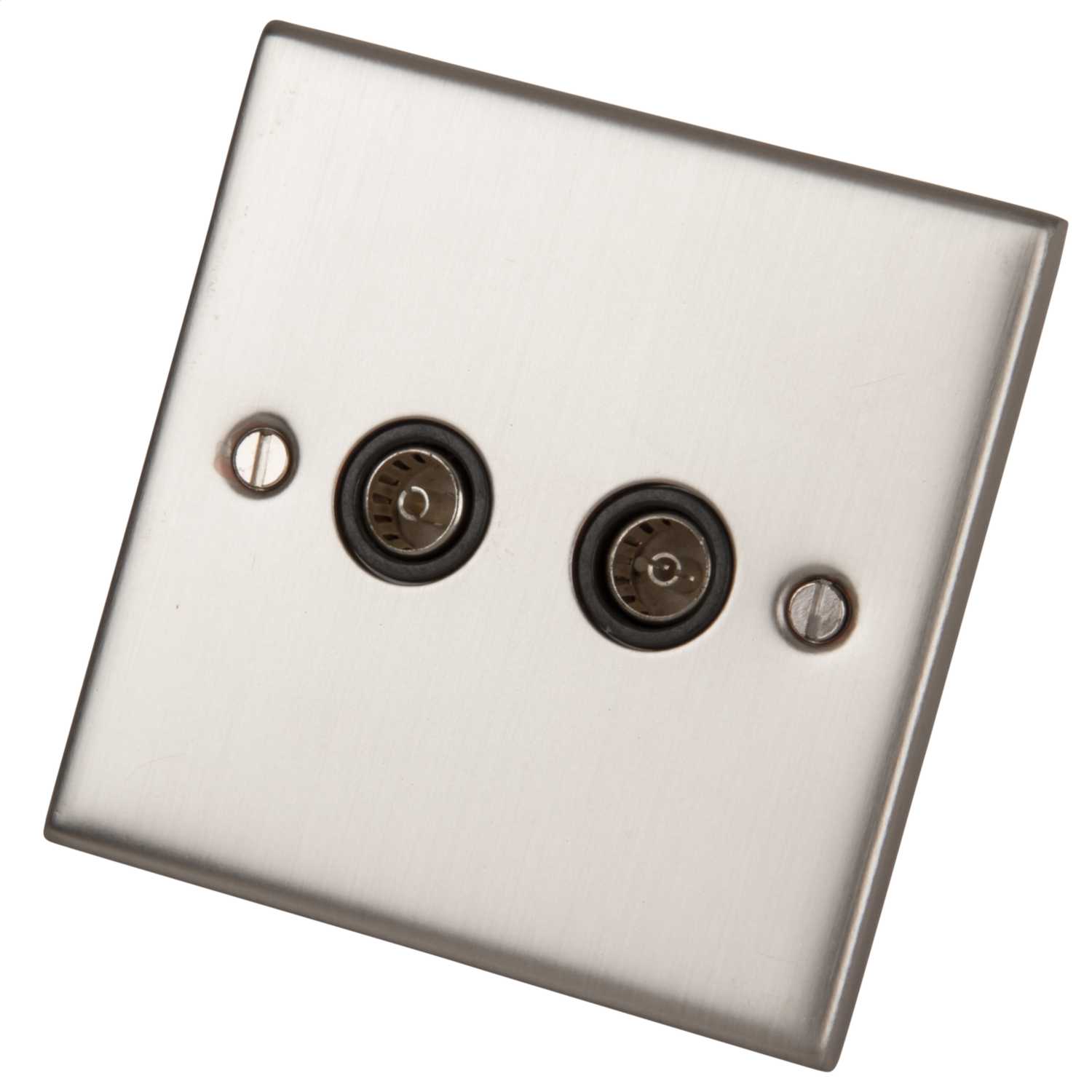 LGA Selectric 5M 1 Gang Twin Coaxial Socket Black Insert Satin Chrome ...