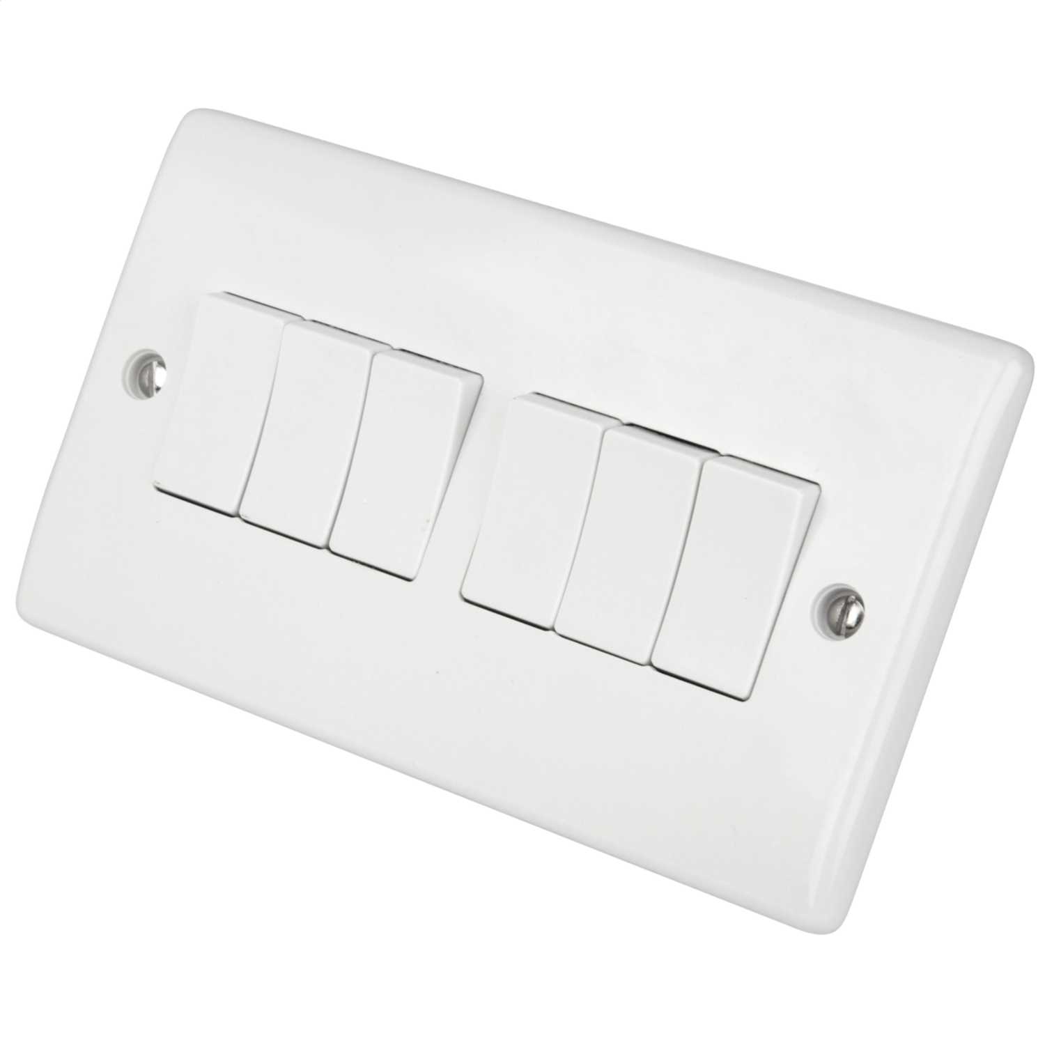 LGA Selectric 10A 6 Gang 2 Way Light Switch White (SSL505) | CEF
