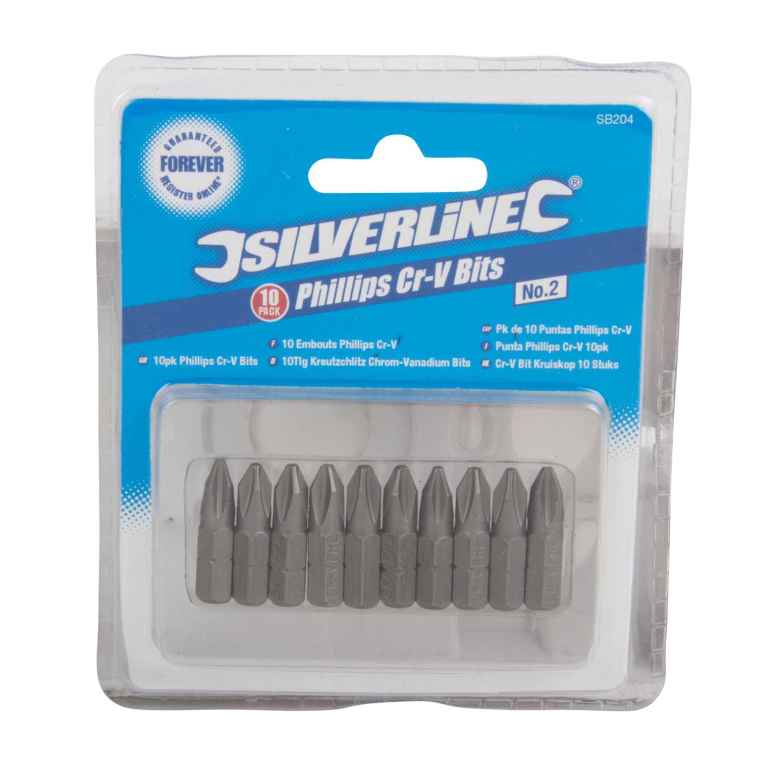 Silverline ¼" Hex No.2 Phillips Cr-V Screwdriver Bits (Pack of 10 ...