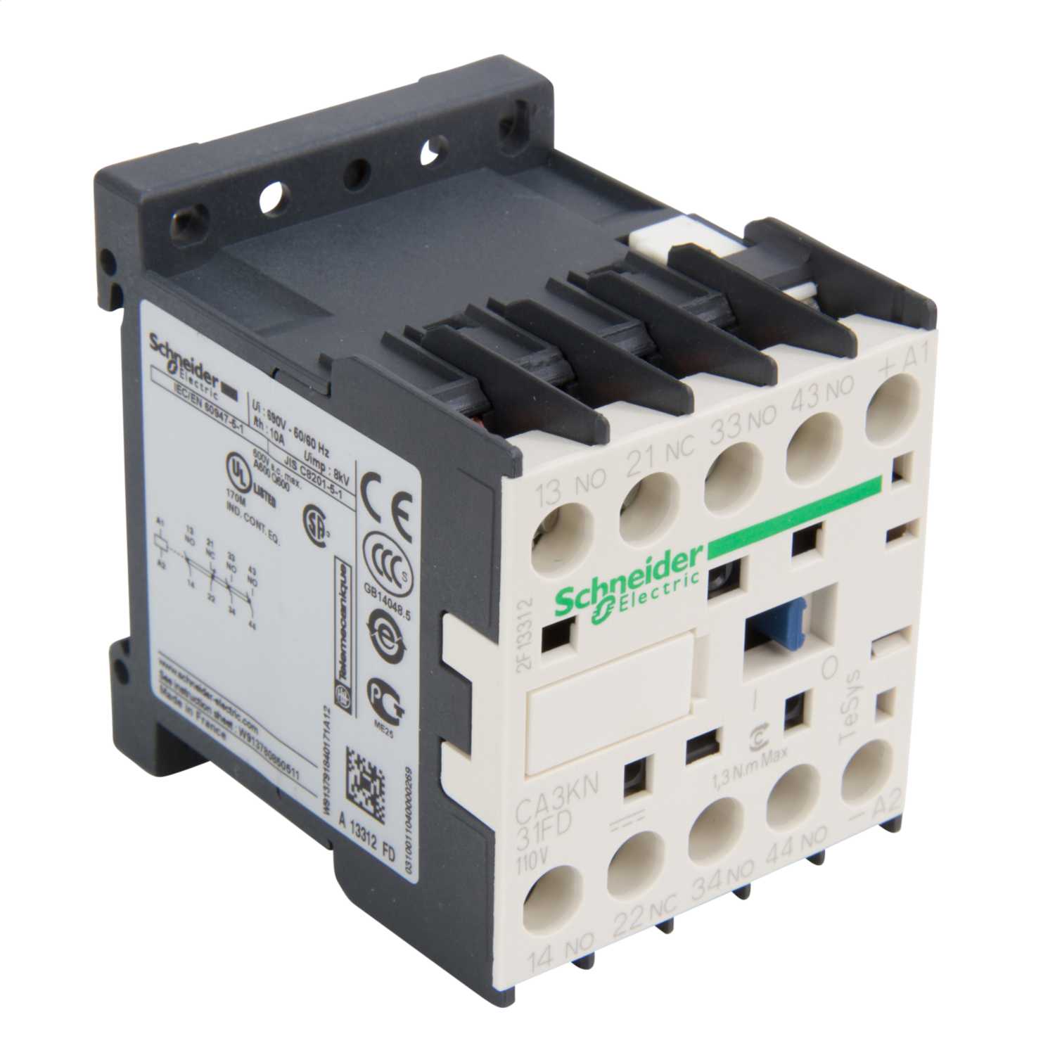 Schneider Telemecanique 110V DC Control Relay 3 NO + 1 NC Contacts ...