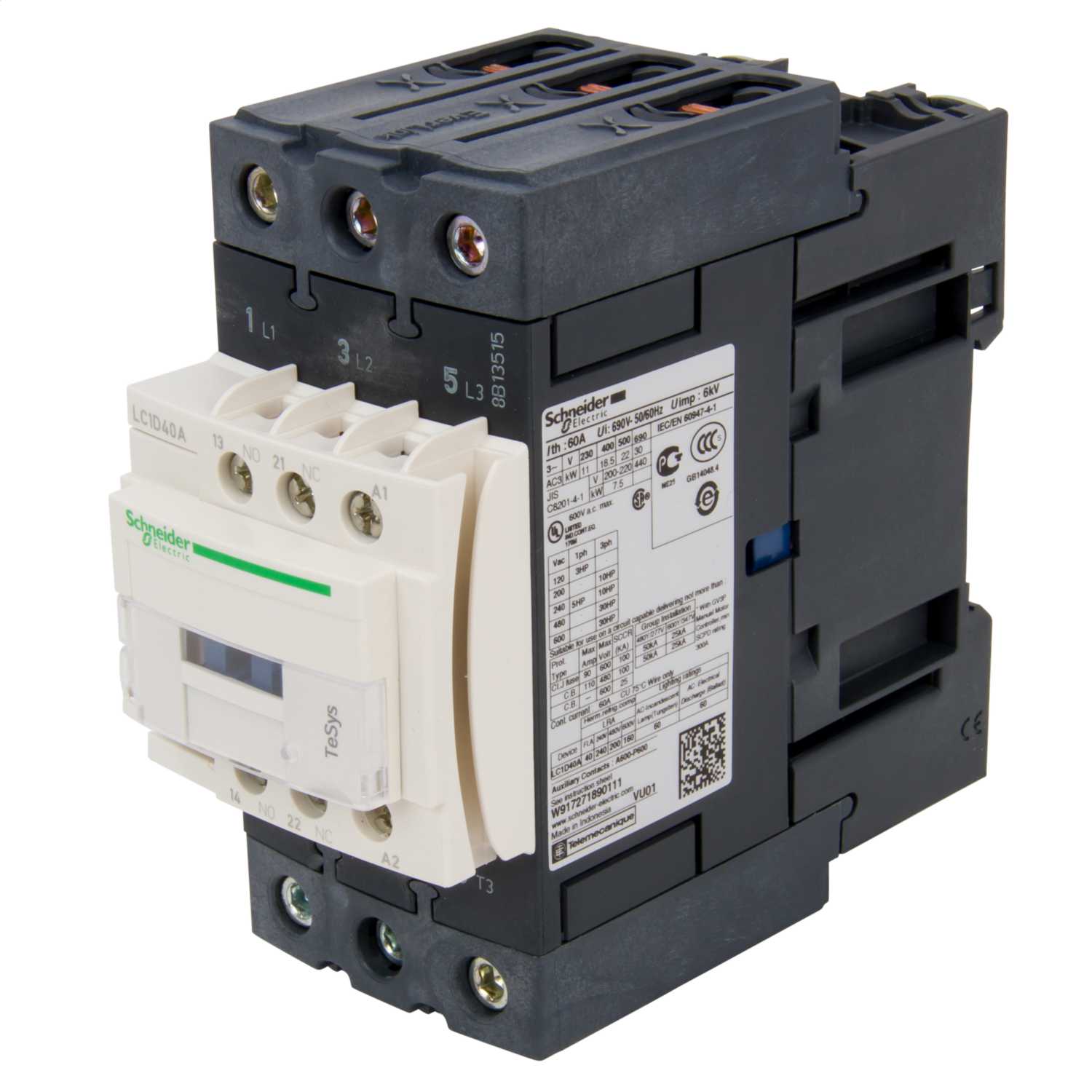 Schneider Telemecanique TeSys D 40A Contactor 3 Pole 3 NO Contacts 240V ...