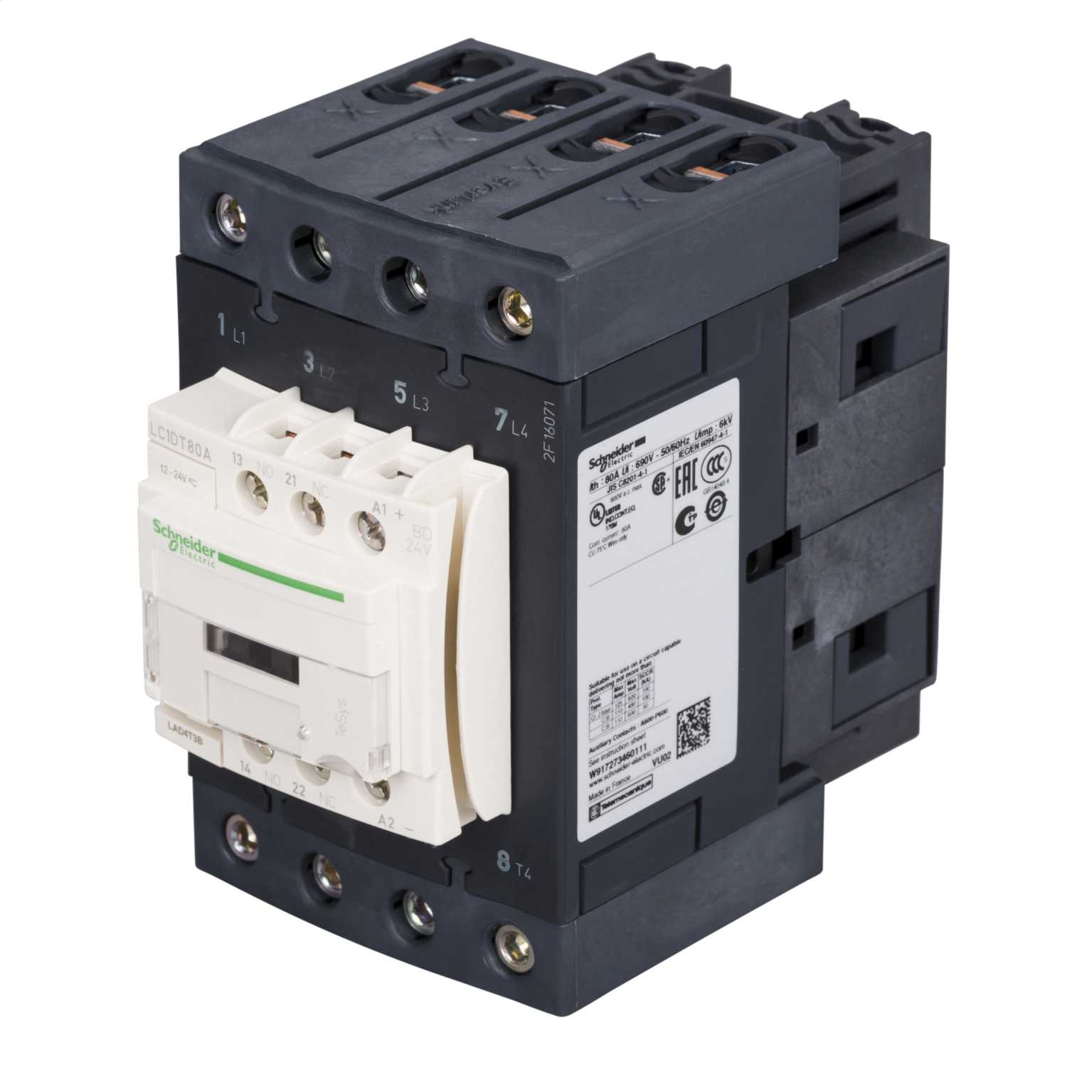 Schneider Telemecanique 80A Contactor 4 Pole 4 NO Contacts 24V DC Coil ...