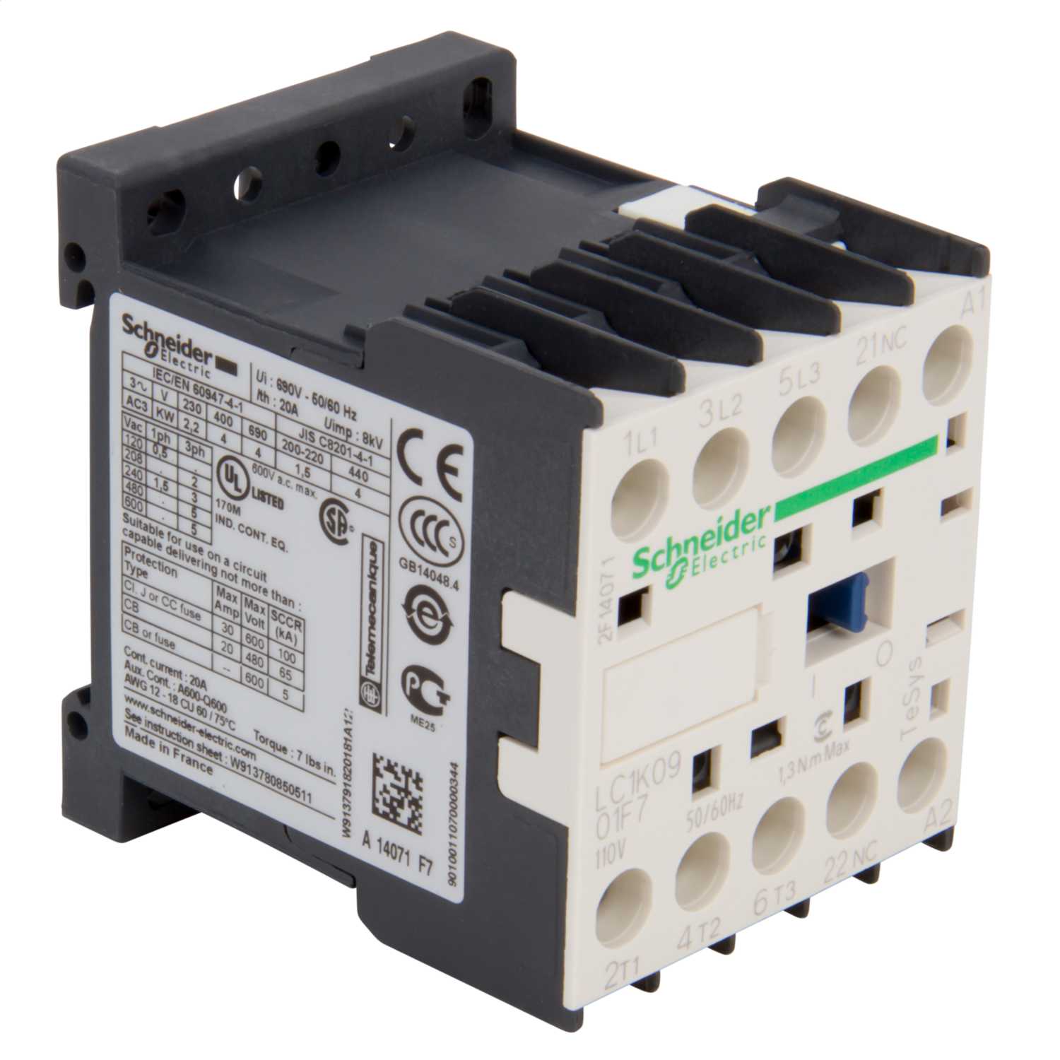 Schneider Telemecanique 9A Contactor 3 Pole 3 NO Contacts 110V AC Coil ...