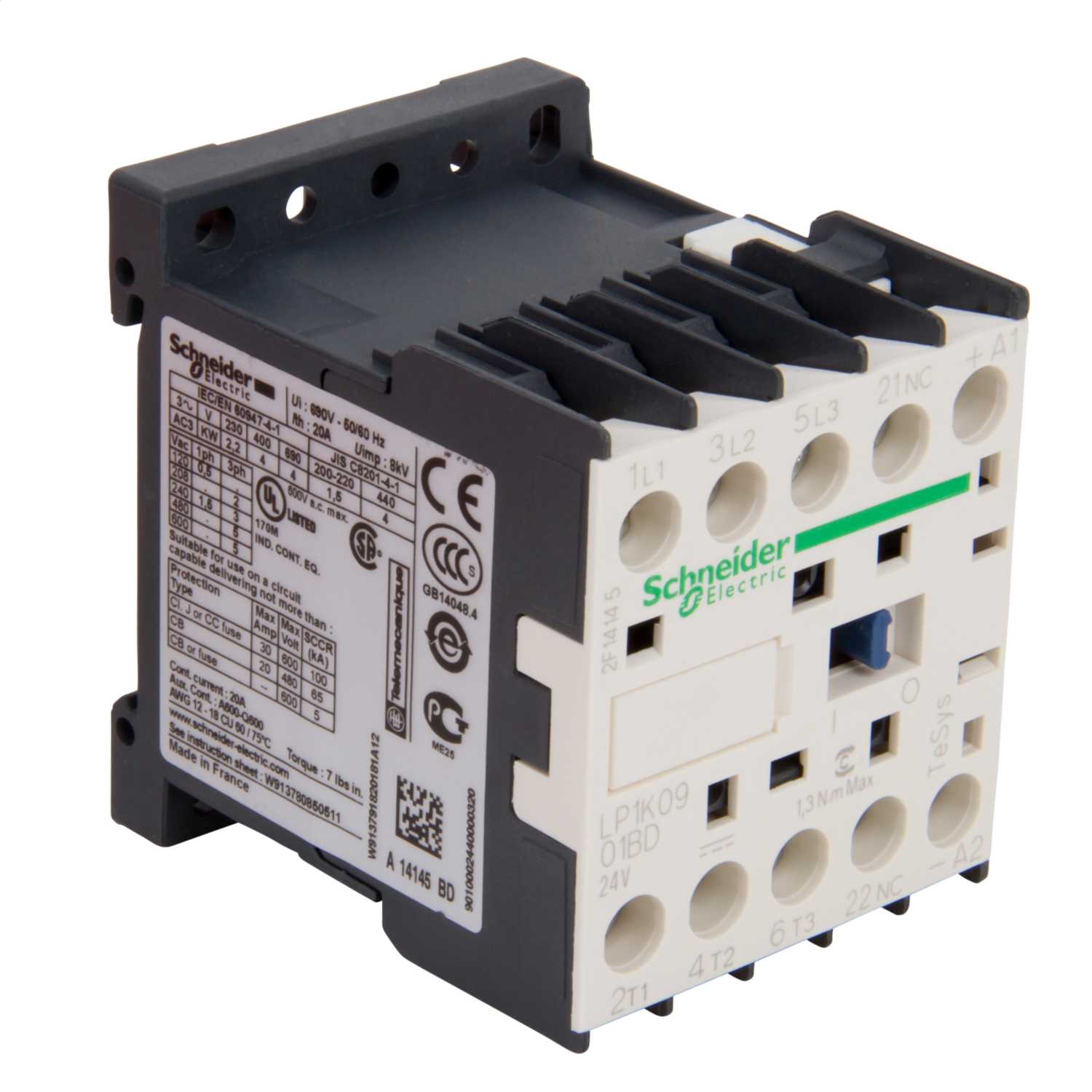 Schneider Telemecanique 9A Contactor 3 Pole 3 NO Contacts 24V DC Coil 1 ...