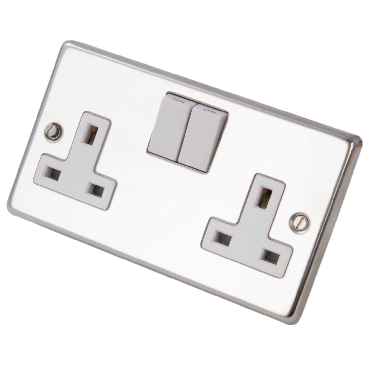 Volex 13A 2 Gang Switched Socket White Insert Polished Stainless Steel ...