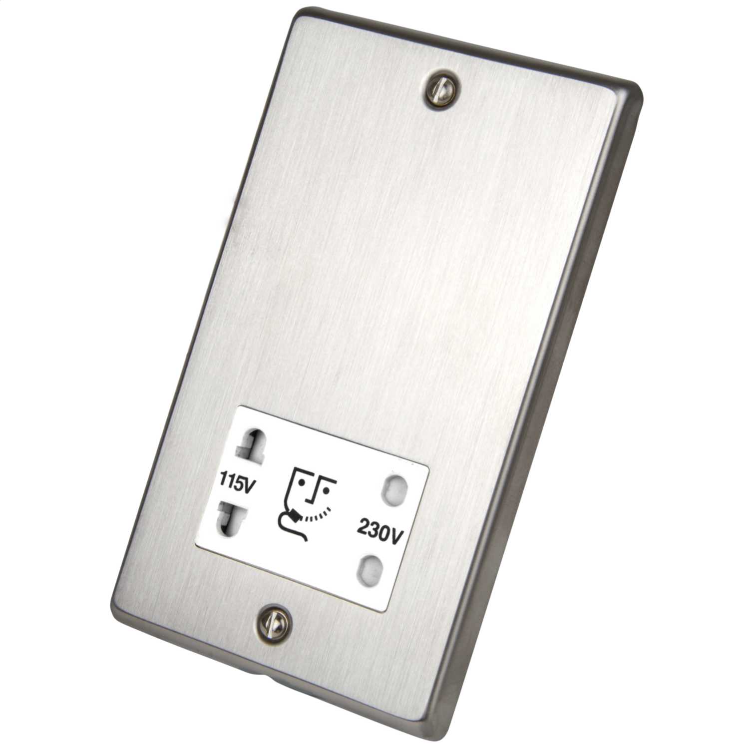 Volex Dual Voltage Shaver Socket White Insert Brushed Stainless Steel ...