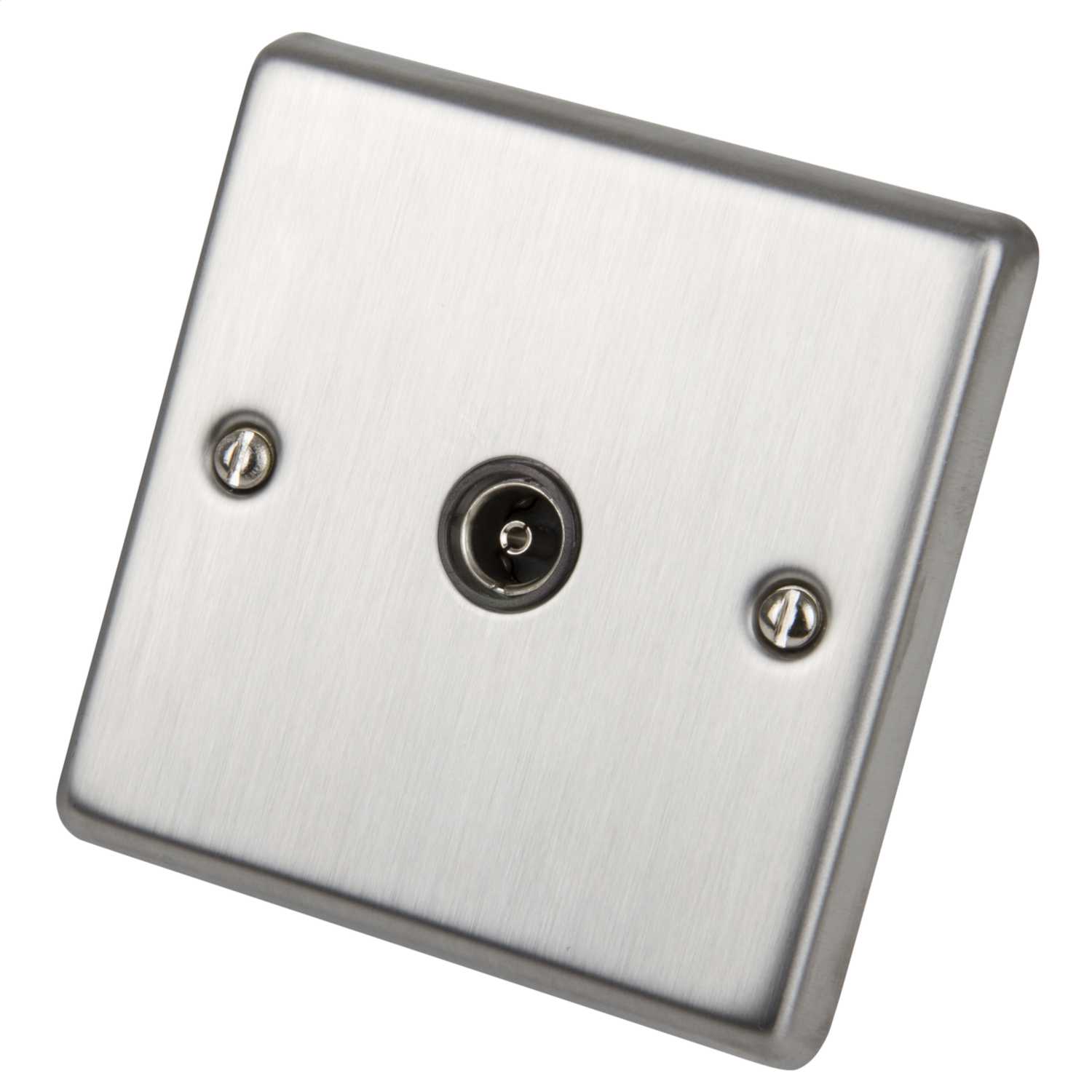 Volex 1 Gang Non Isolated Coax Socket White Insert Brushed Stainless ...