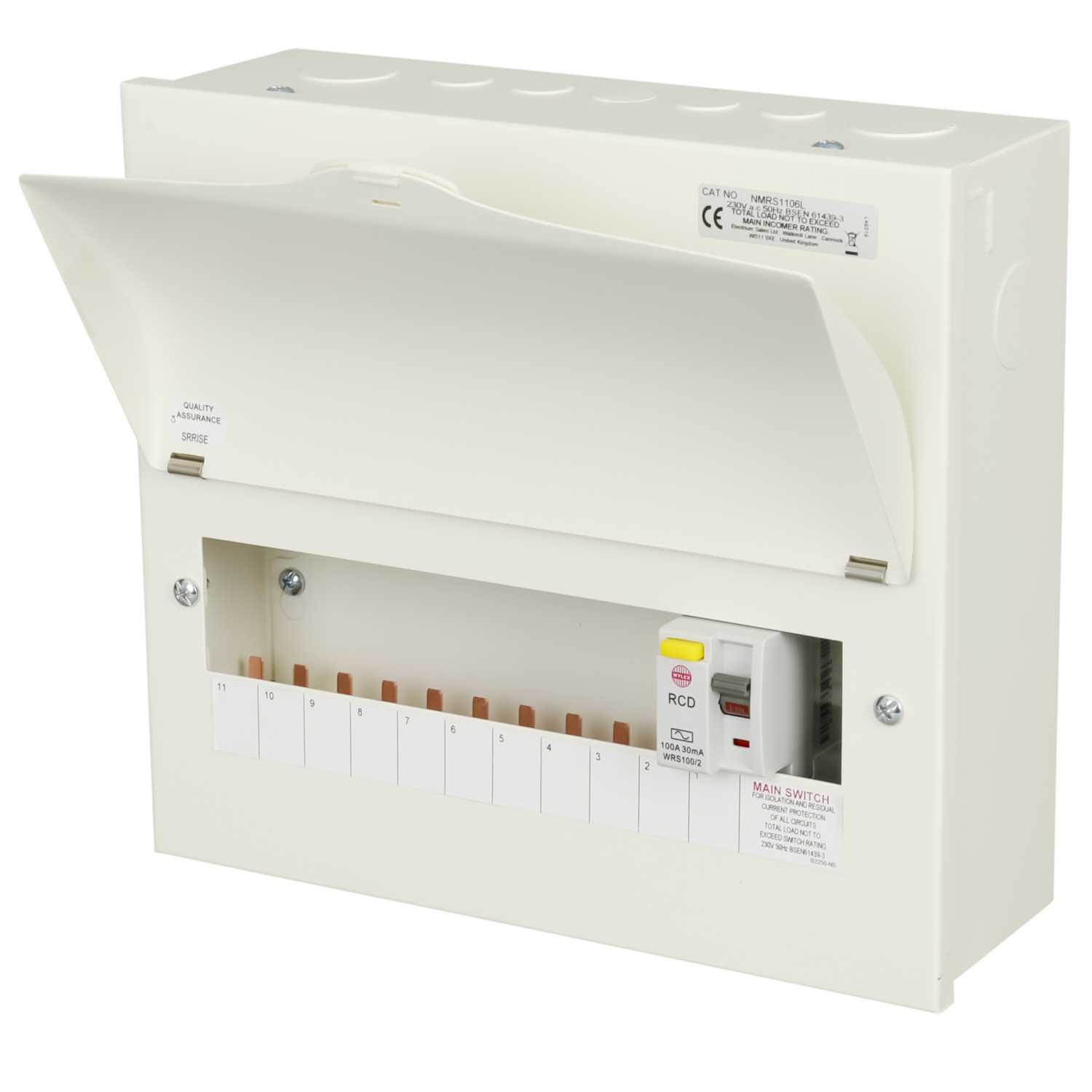 Wylex 11 Way 100A 30mA RCD Incomer Metal Clad Consumer Unit (NMRS1106L ...