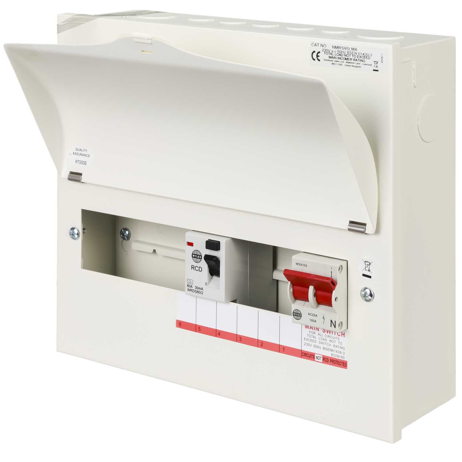 Wylex 9 Way Flexible Type A 80A RCD Split Load Metal Clad Consumer Unit ...