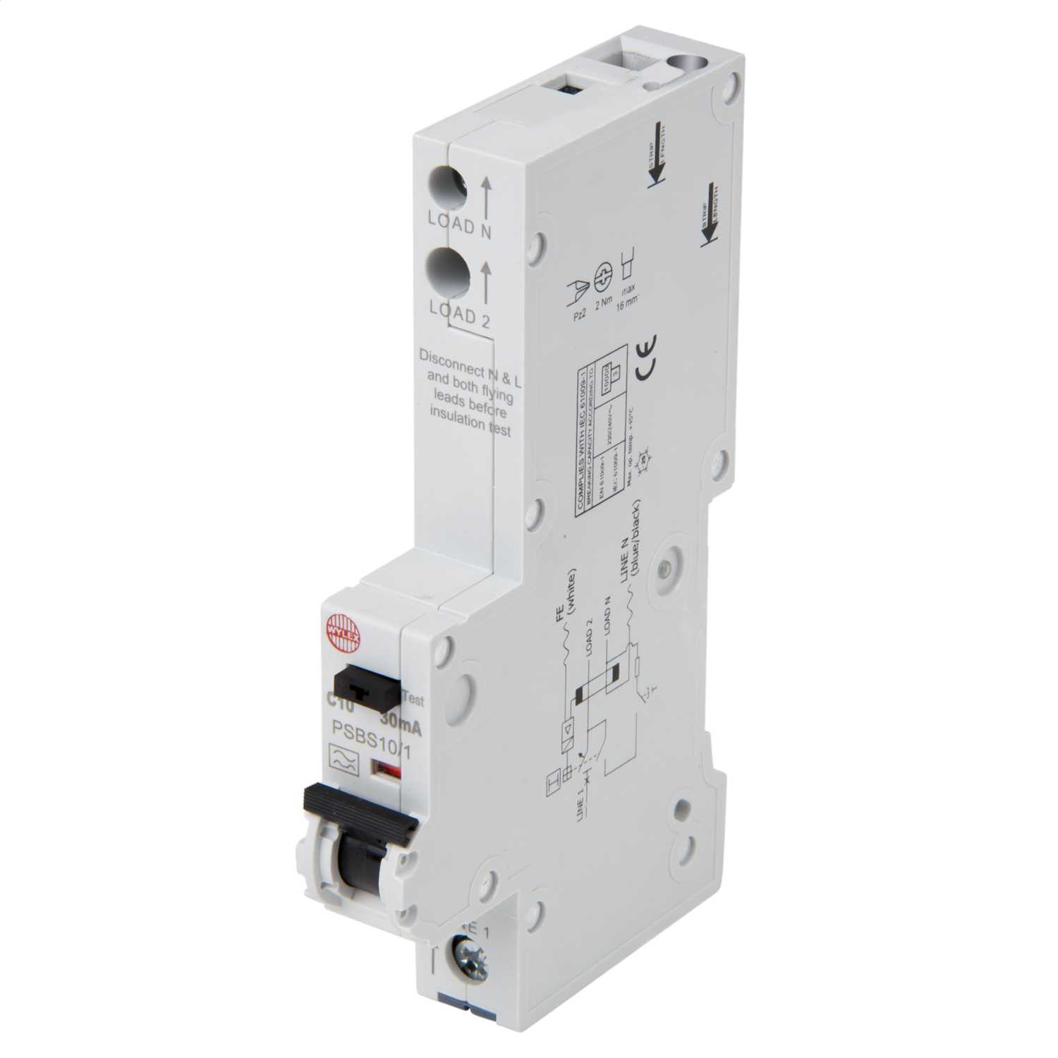Wylex PSBS 10A Single Pole 1 Module C Curve 10kA 30mA Type A RCBO (PSBS10/1) | CEF